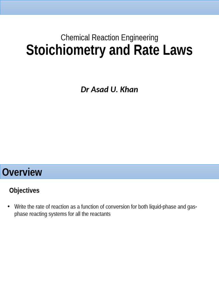 5-6-Stoichiometry and Rate Laws | PDF | Stoichiometry | Chemical Reactor