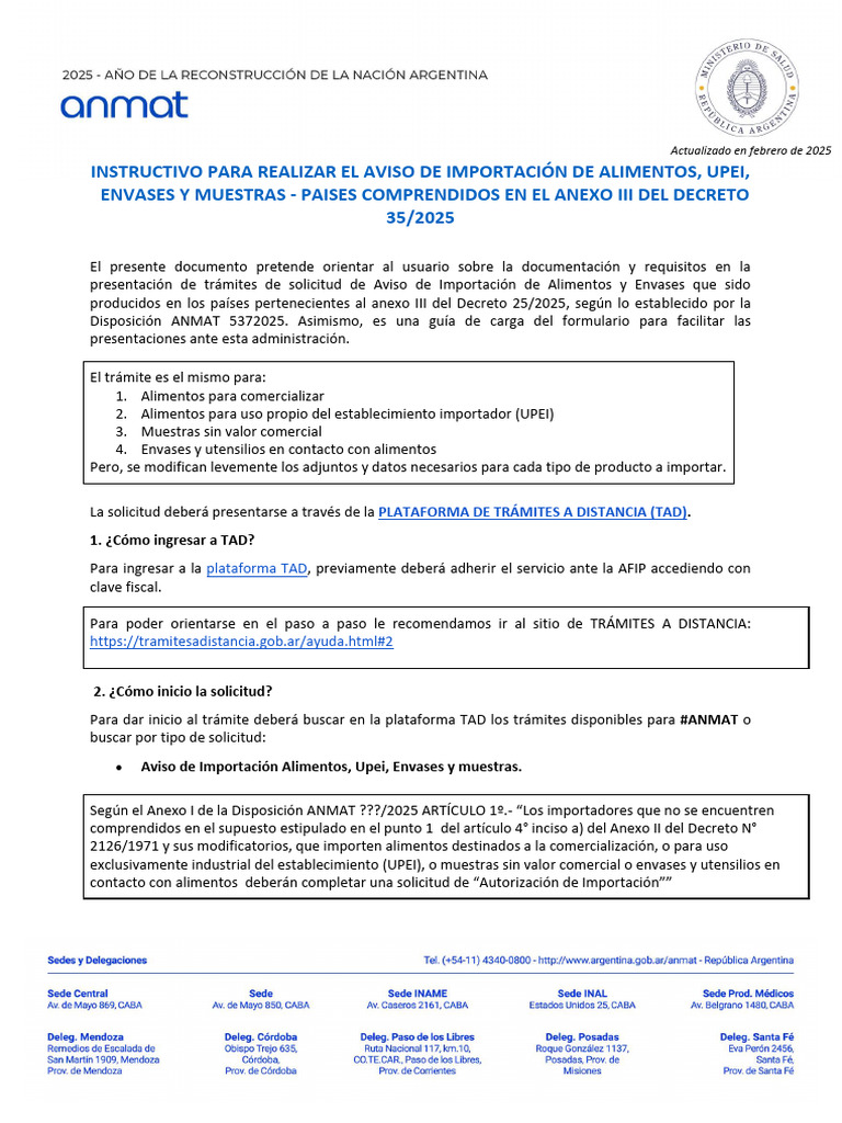 Aviso de Importación de Alimentos UPEI | PDF