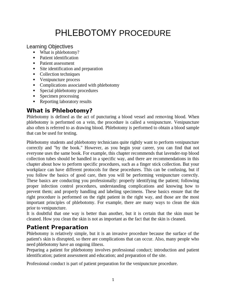 3.- Phlebotomy Procedure (Resumida) | PDF | Vein | Intravenous Therapy