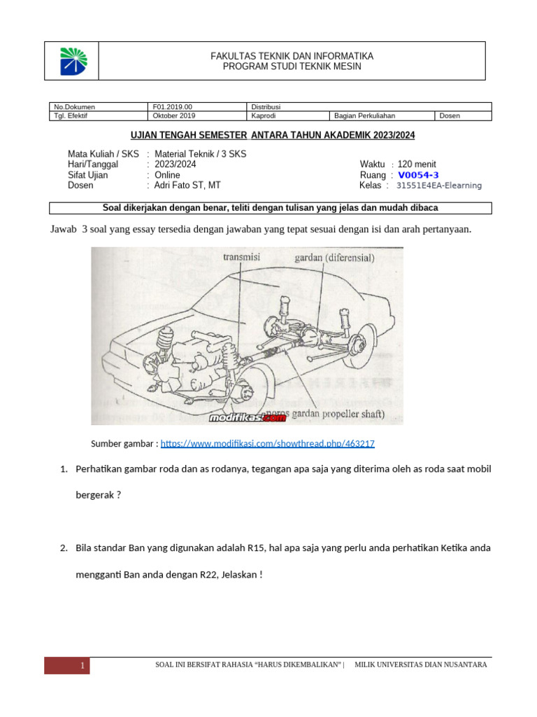 Uts Elemen Mesin 2 Semester Antara | PDF