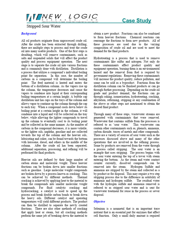 Stripped Sour Water Treatment Solutions | PDF | Membrane | Distillation