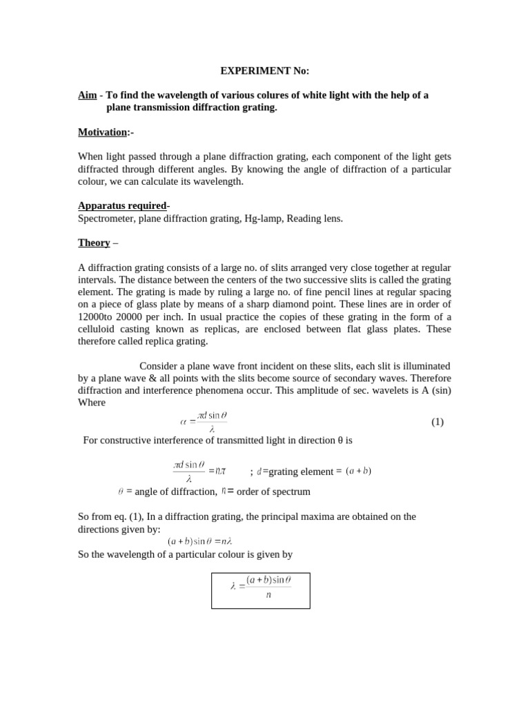 Diffraction Grating | PDF | Diffraction | Motion (Physics)