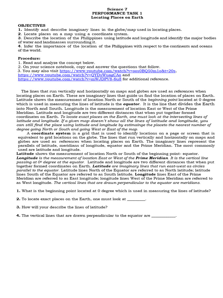 G7 Peta 1 Locating Places On Earth | PDF | Latitude | Longitude