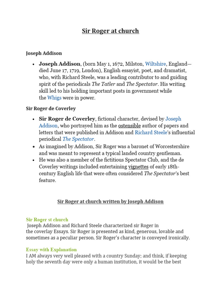 Sir Roger at Church Text | PDF | Essays | Prayer