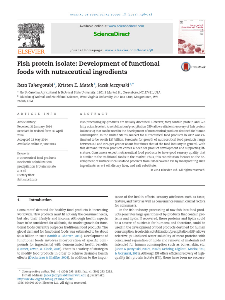 fish protein isolate development of functional foods with nutraceutical ...