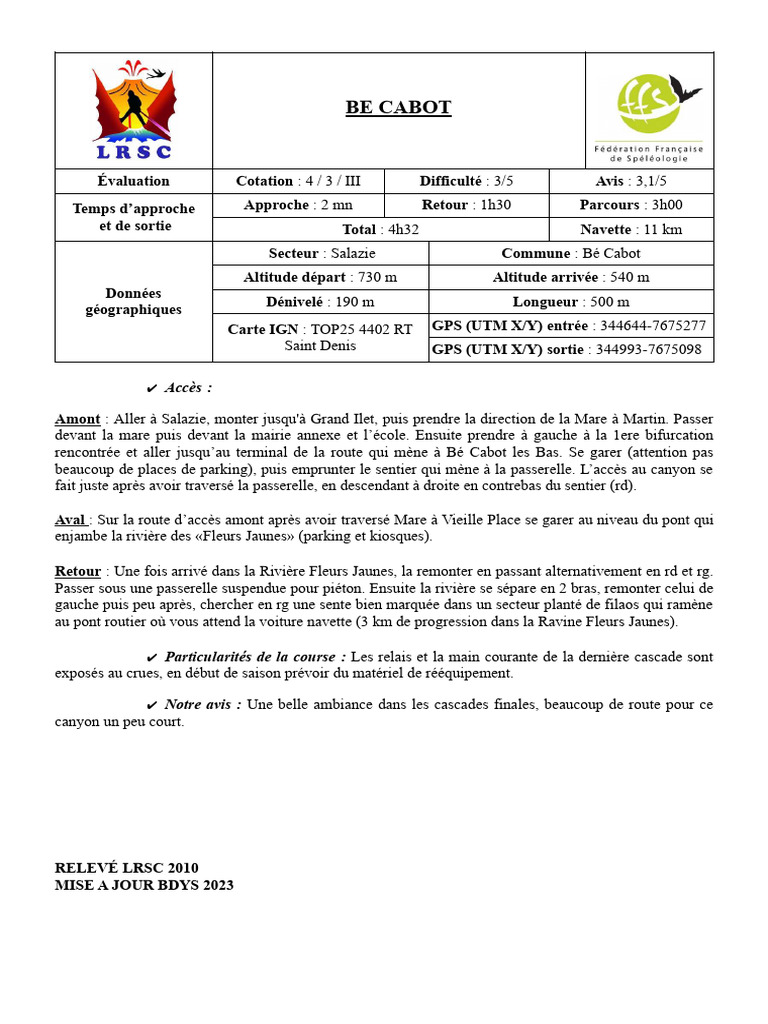 Canyoning à Bé Cabot : Guide Pratique | PDF