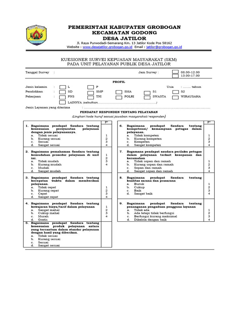 Form Survei Kepuasan Masyarakat | PDF