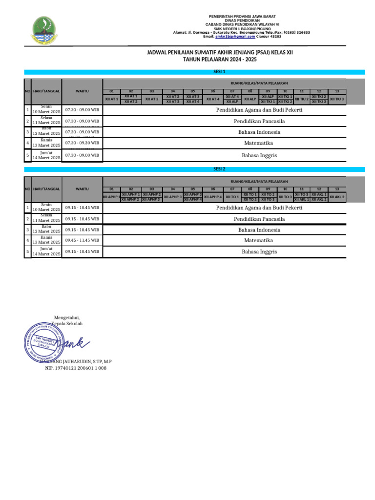 Jadwal PSAJ Kelas XII 2024-2025 | PDF