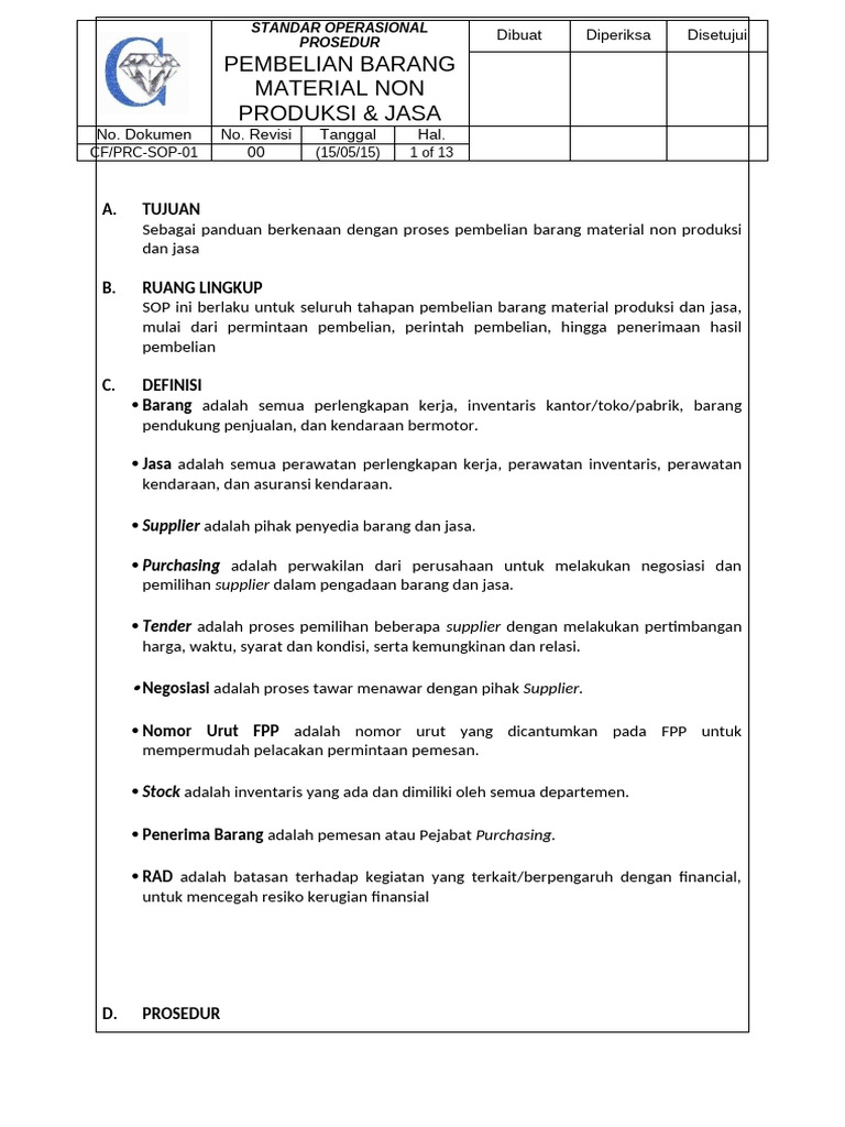 SOP Pembelian Material Non Produksi | PDF