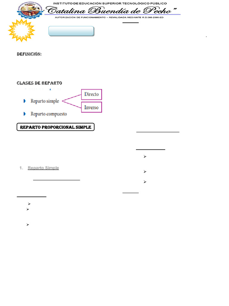 Reparto Proporcional: Clases y Ejemplos | PDF | Matemáticas ...
