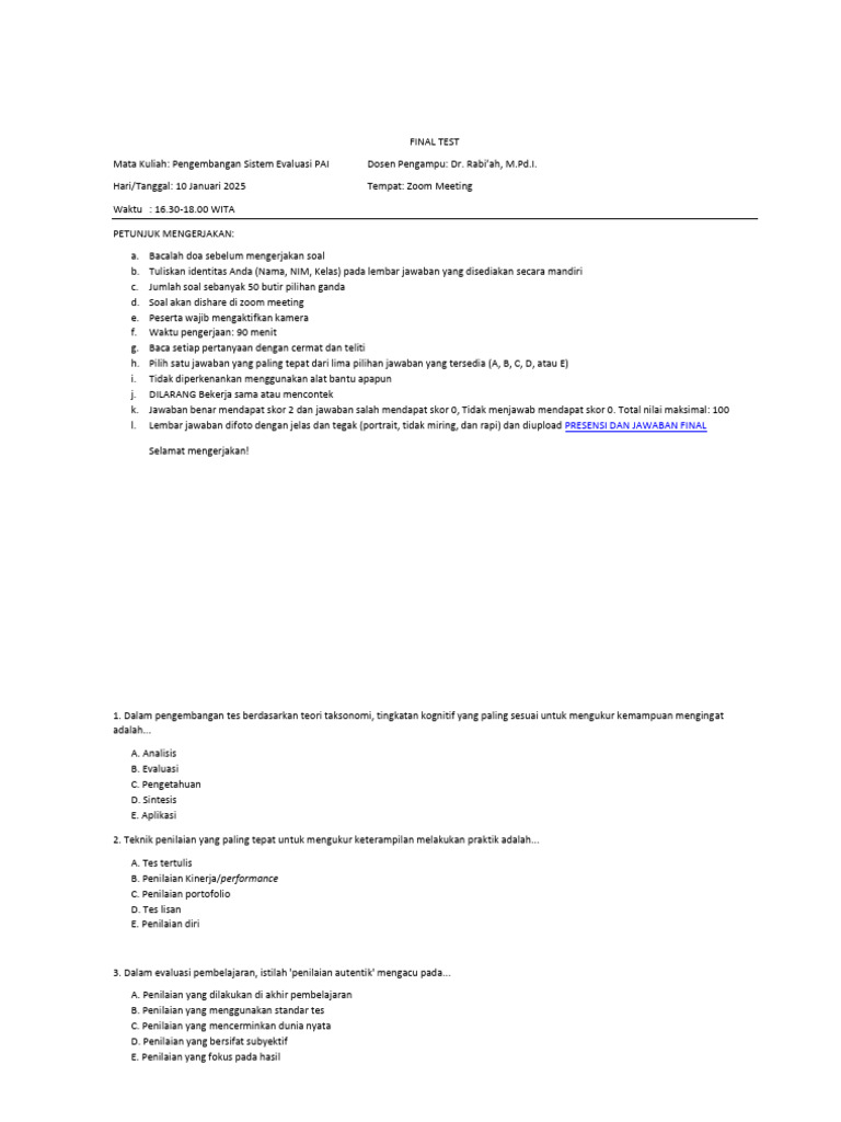 UAS PSE PAI Ganjil 2425 | PDF