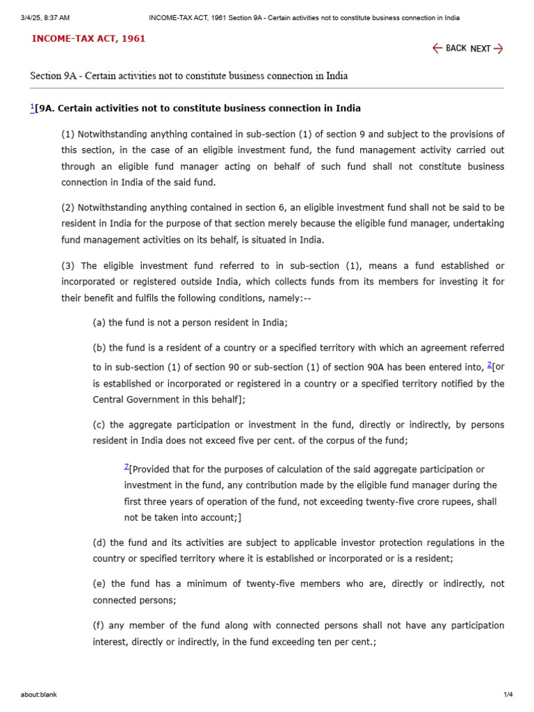 INCOME-TAX ACT, 1961 Section 9A - Certain Activities Not To Constitute Business Connection in ...