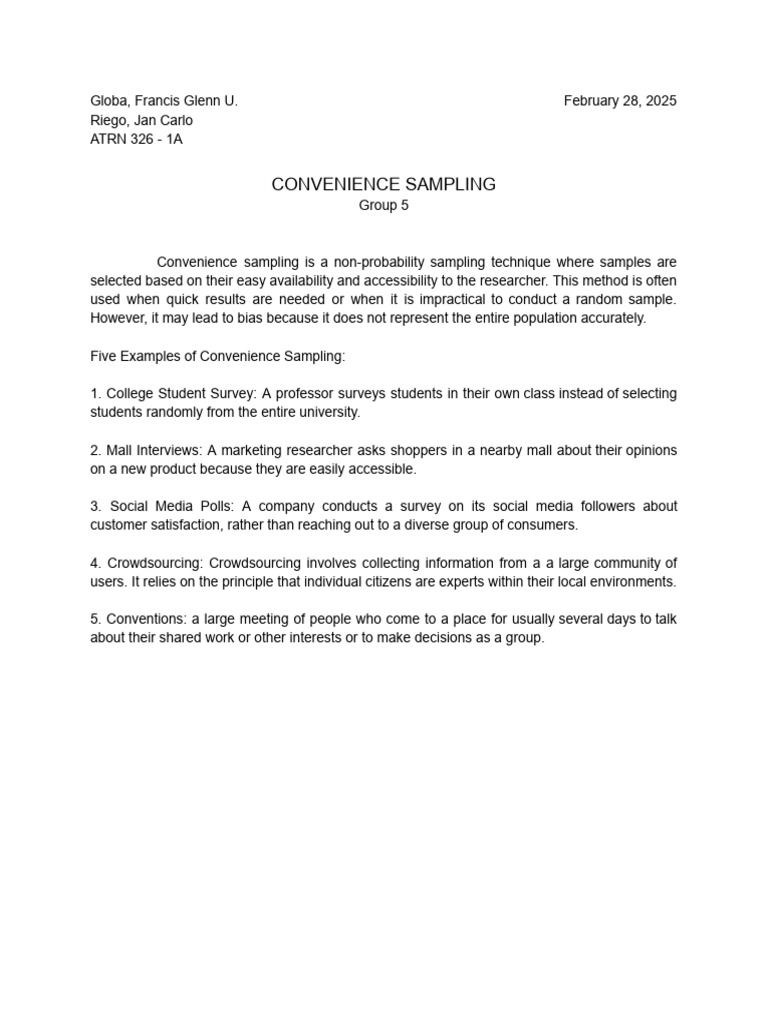 Convenience Sampling | PDF