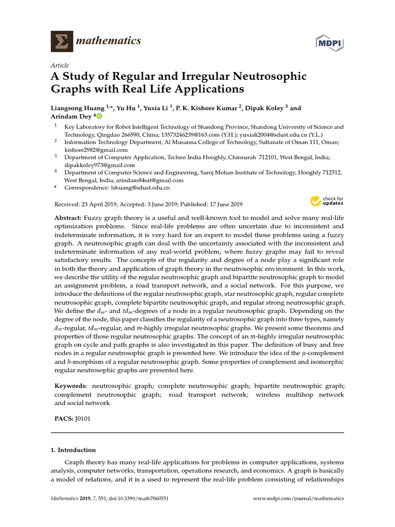 A Study of Regular and Irregular Neutrosophic Graphs with Real Life Applications | PDF | Graph ...