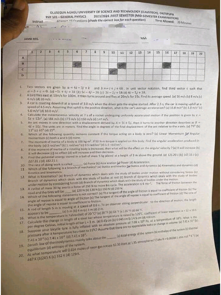 Phy 101 Past Quest. 2023 - 24 Stem | PDF