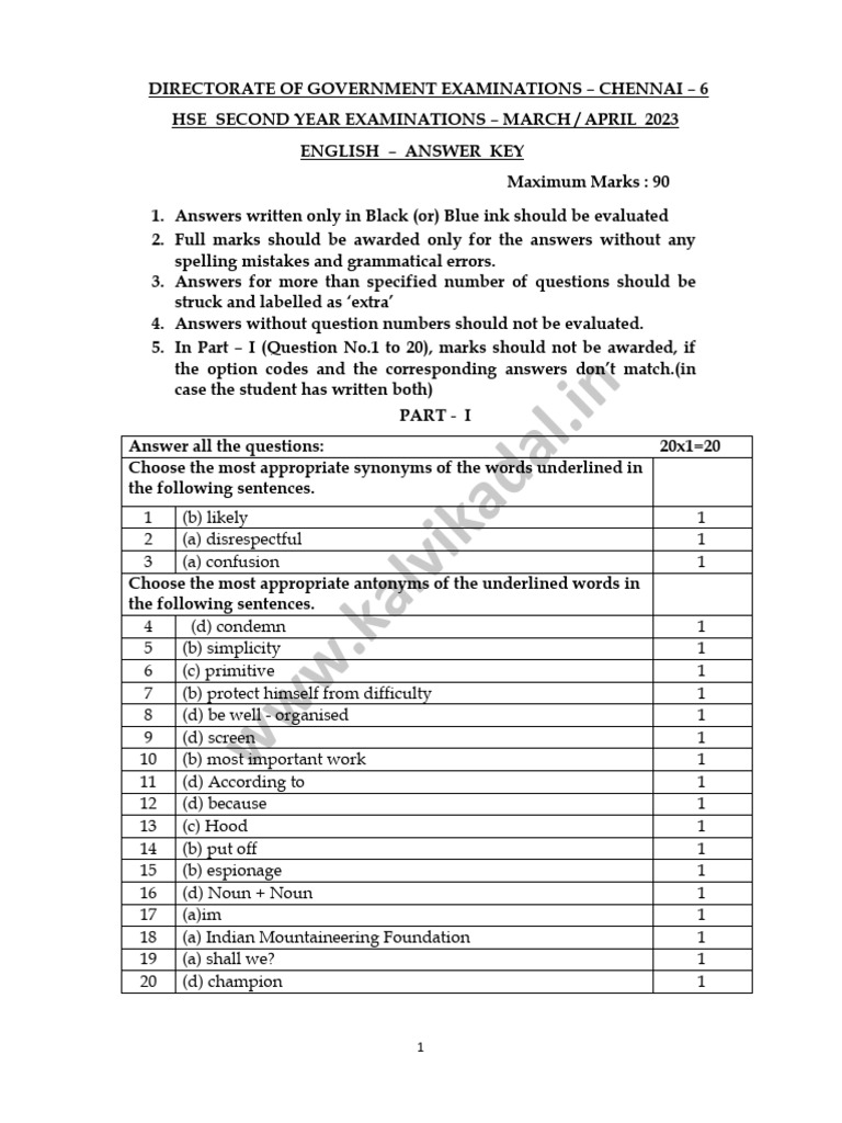 12th English Exam Answer Key 2023 | PDF | Linguistics