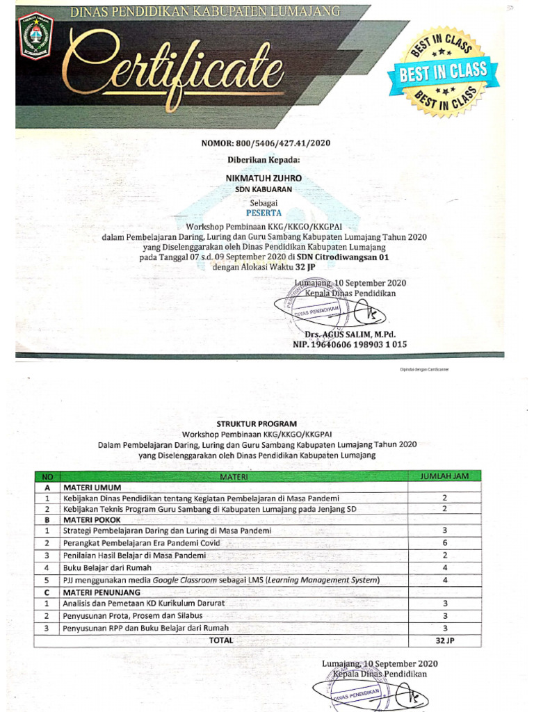 2020 - Sept - Sertifikat Kudar | PDF