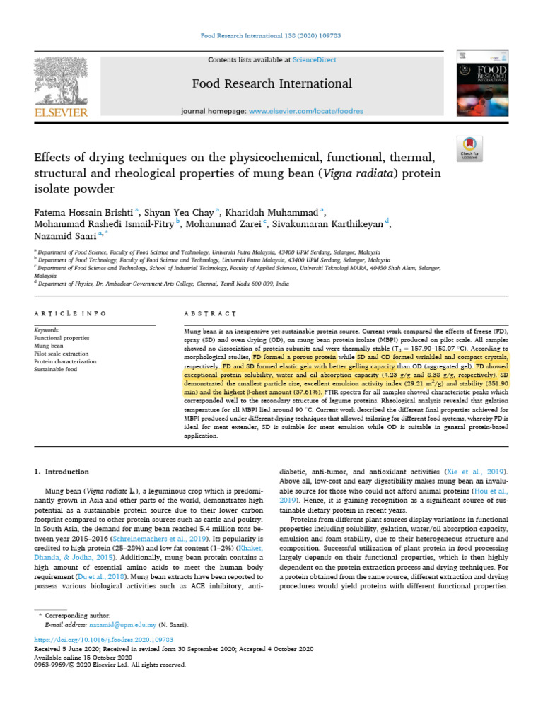 2020 Effects of Drying Techniques on the Physicochemical Functional Thermal Structural and ...