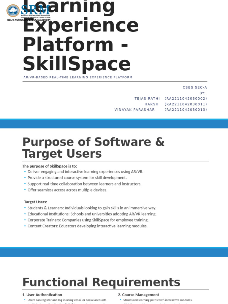AR/VR Learning Platform: SkillSpace Overview | PDF | Augmented Reality | Virtual Reality