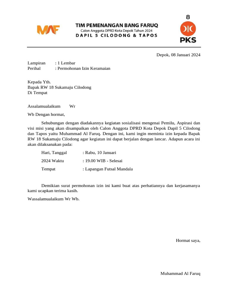 Surat Izin Keramaian RW 18 | PDF