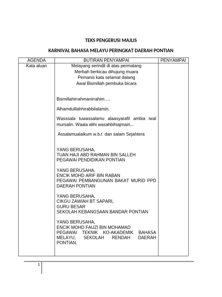 TEKS PENUTUPAN PROGRAM KARNIVAL BM 202 | PDF