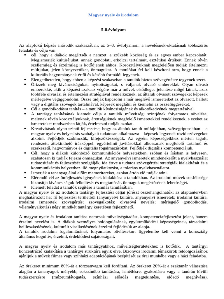 Magyar Nyelv És Irodalom 5-8. | PDF