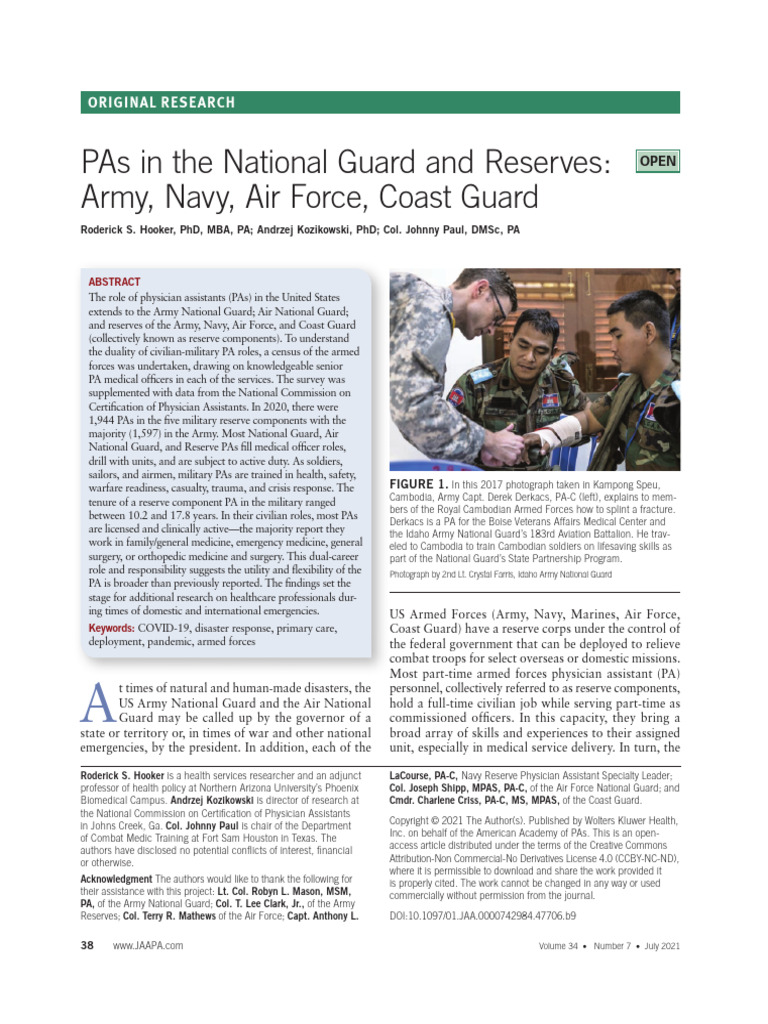 PAs in The National Guard and Reserves - Army, Navy, Air Force, Coast ...
