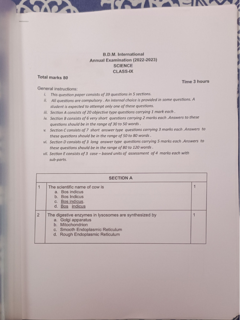 Class 9 Annual Exam (2022-2023) | PDF