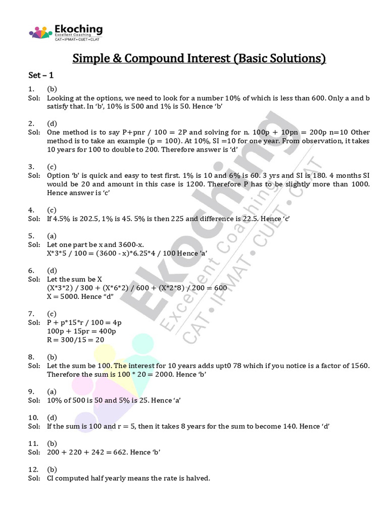 simple & compound interest (Solutions) | PDF | Interest | Mathematics
