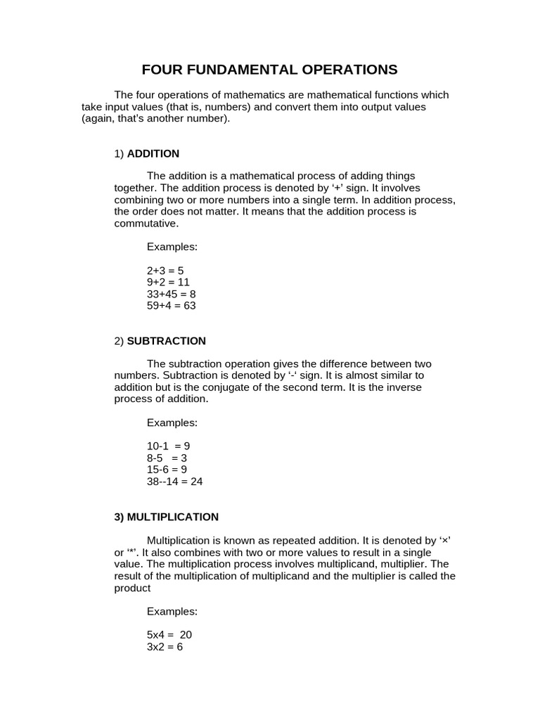 Math's Four Basic Operations | PDF