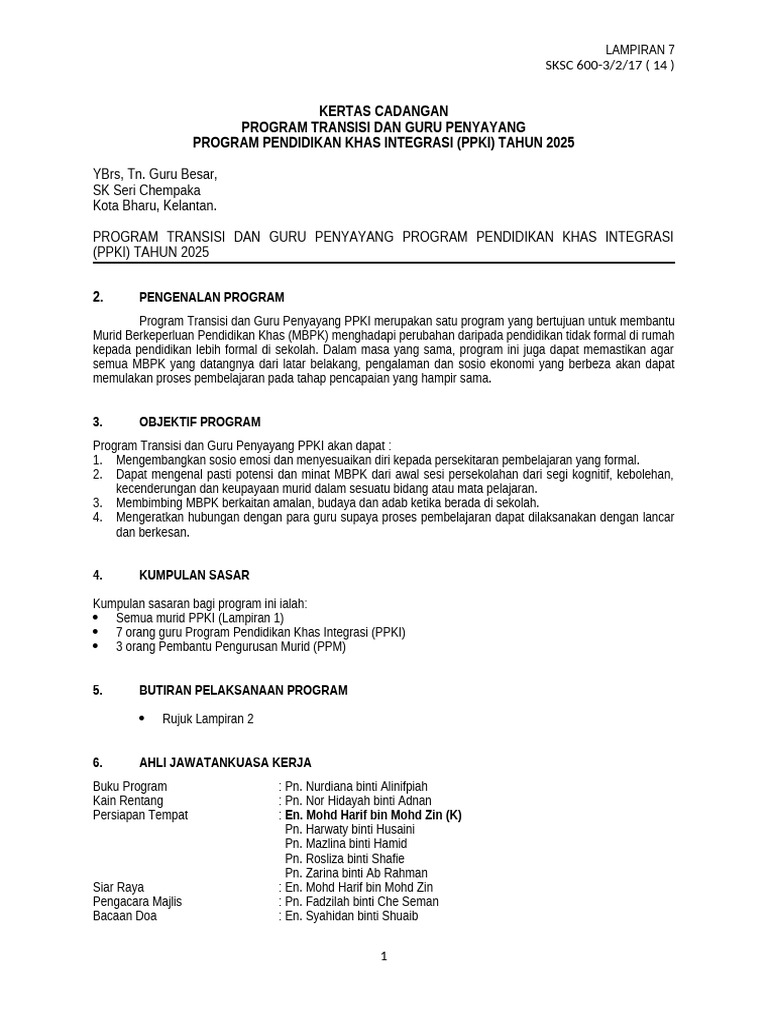Kertas Kerja Program Transisi | PDF