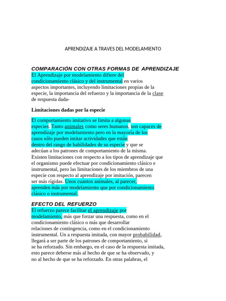 APRENDIZAJE A TRAVES DEL MODELAMIENTO | PDF | Aprendizaje | Comportamiento