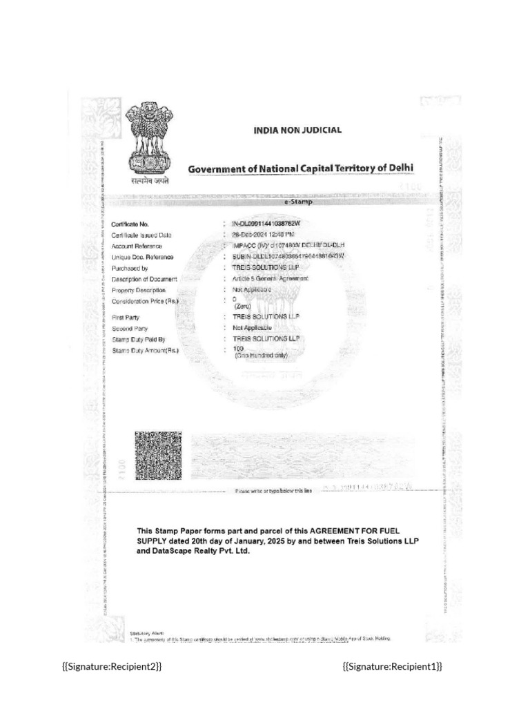 Agreement For Fuel Supply - Datascape Realty Pvt. Ltd. - 28022025 | PDF ...