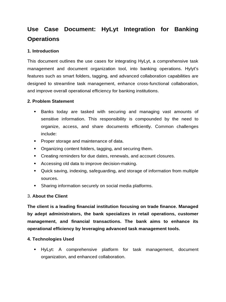 Use Case Document HyLyt Integration For Banking Operations | PDF | Regulatory Compliance ...
