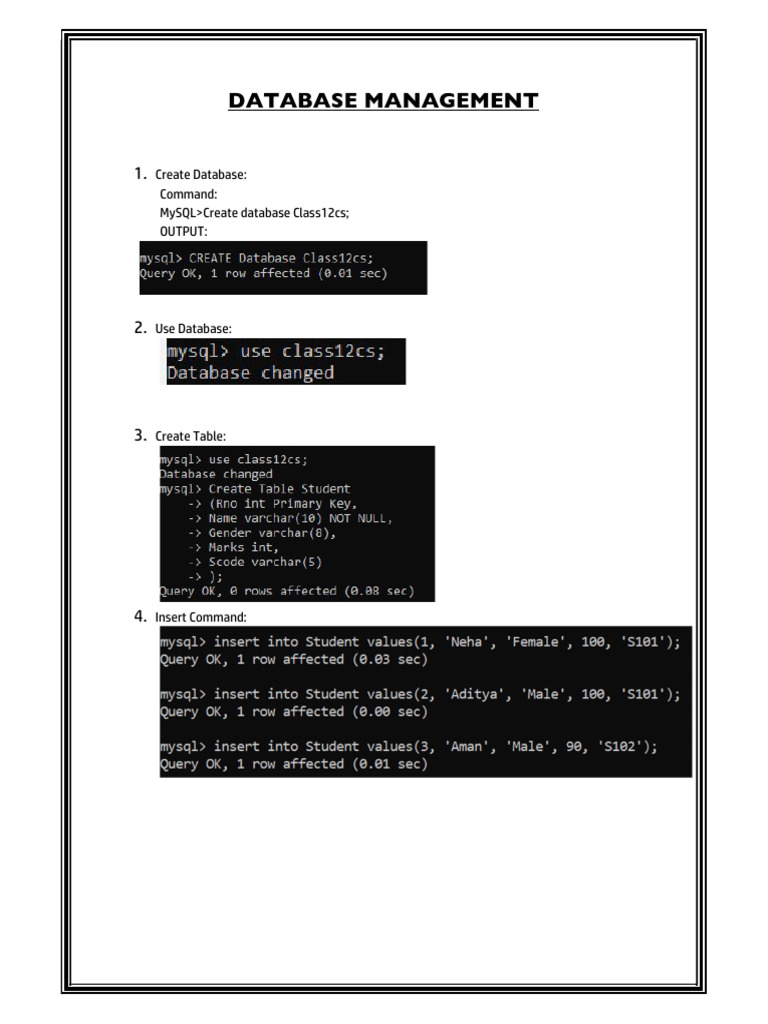 CLASS 12 CS PRACTICAL DATABASE MANAGEMENT PDF | PDF