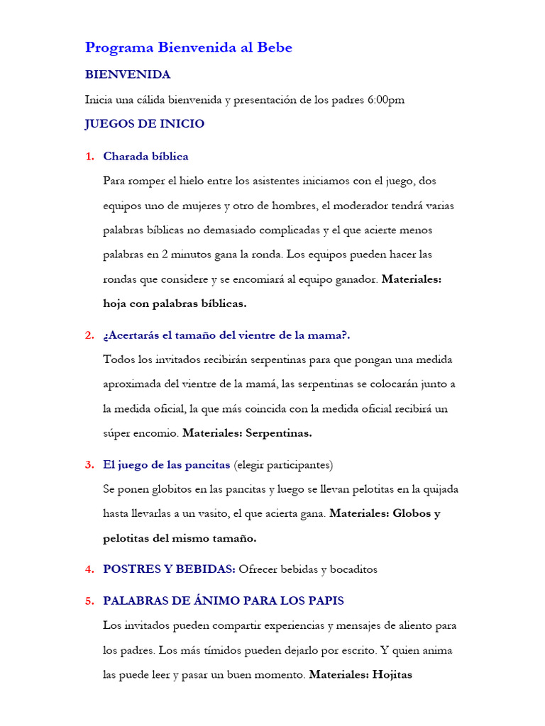 Programa de Bienvenida Bebe de Ray y Estelita-1 | PDF