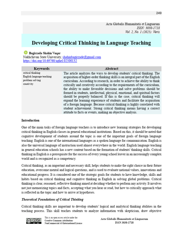 Developing_Critical_Thinking_in_Language_Teaching | PDF | Critical ...