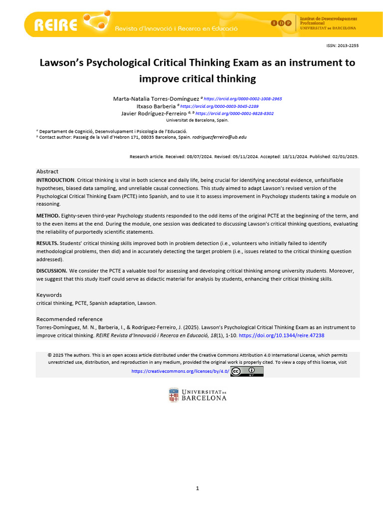 Lawsons_Psychological_Critical_Thinking_Exam_as_a | PDF | Critical ...