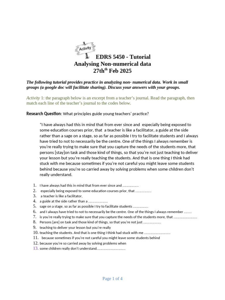 Student Script Analysing Non Numerical Data 2025 | PDF | Teachers ...