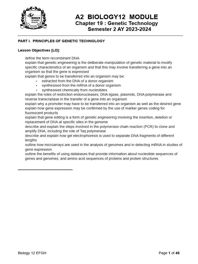 Genetic Technology in Biology 12 Module | PDF | Polymerase Chain ...