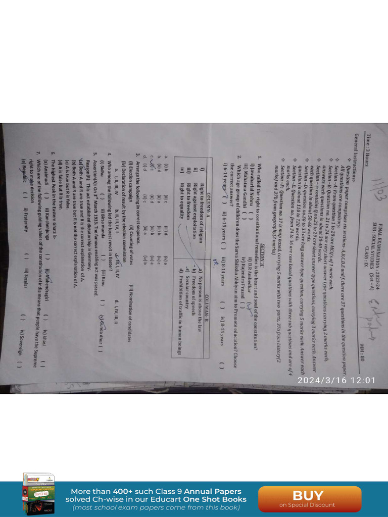 Class 9th SST Finnal Paper | PDF