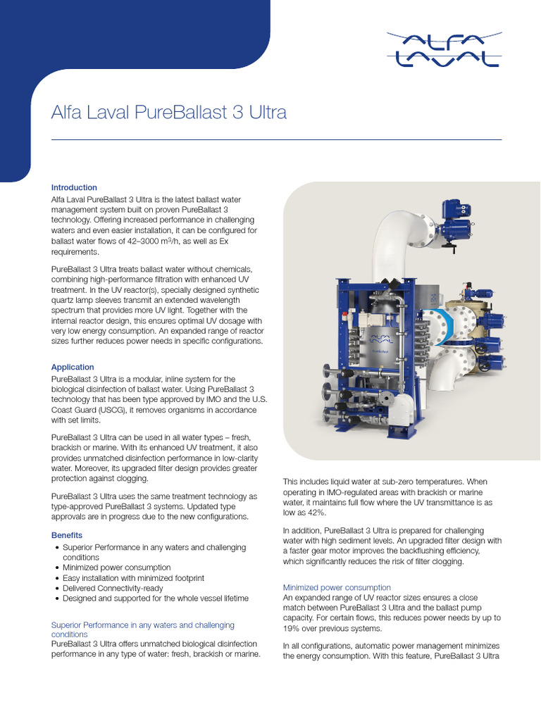 Alfa Laval PureBallast 3 Ultra Overview | PDF | Ultraviolet | Filtration