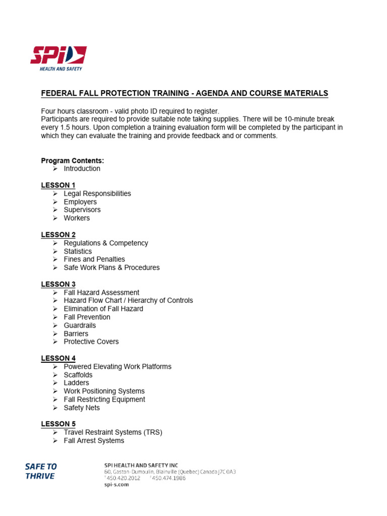 Agenda - Federal Fall Protection Training | PDF