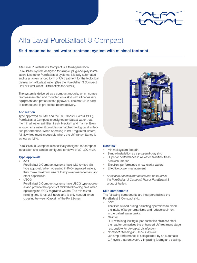 Alfa Laval Pureballast 3 Compact - Product Leaflet - en | PDF