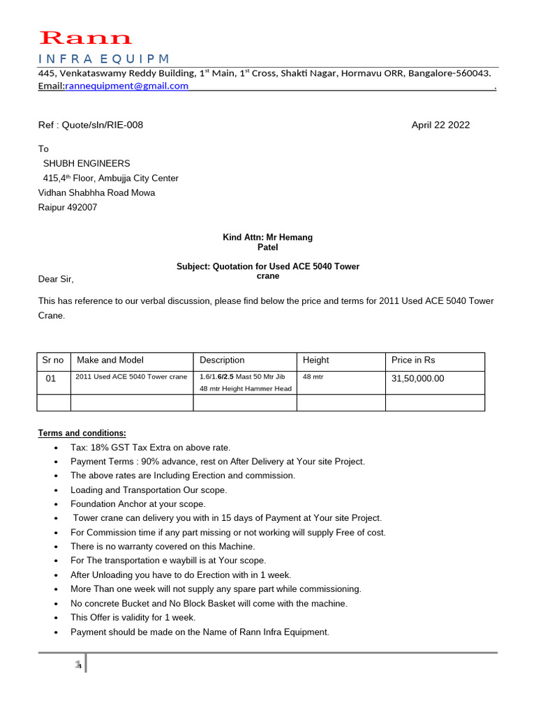 08 Shubh Engineers BBSR | PDF | Crane (Machine)