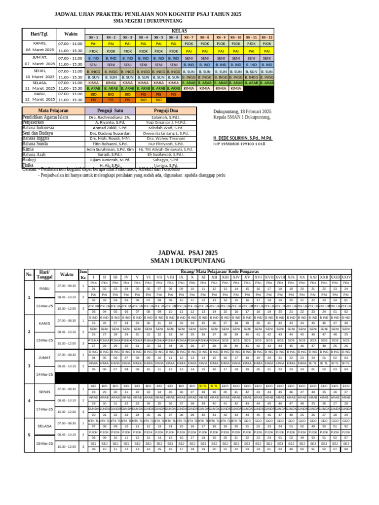 Jadwal Ujian Praktek Psaj - 2025 | PDF