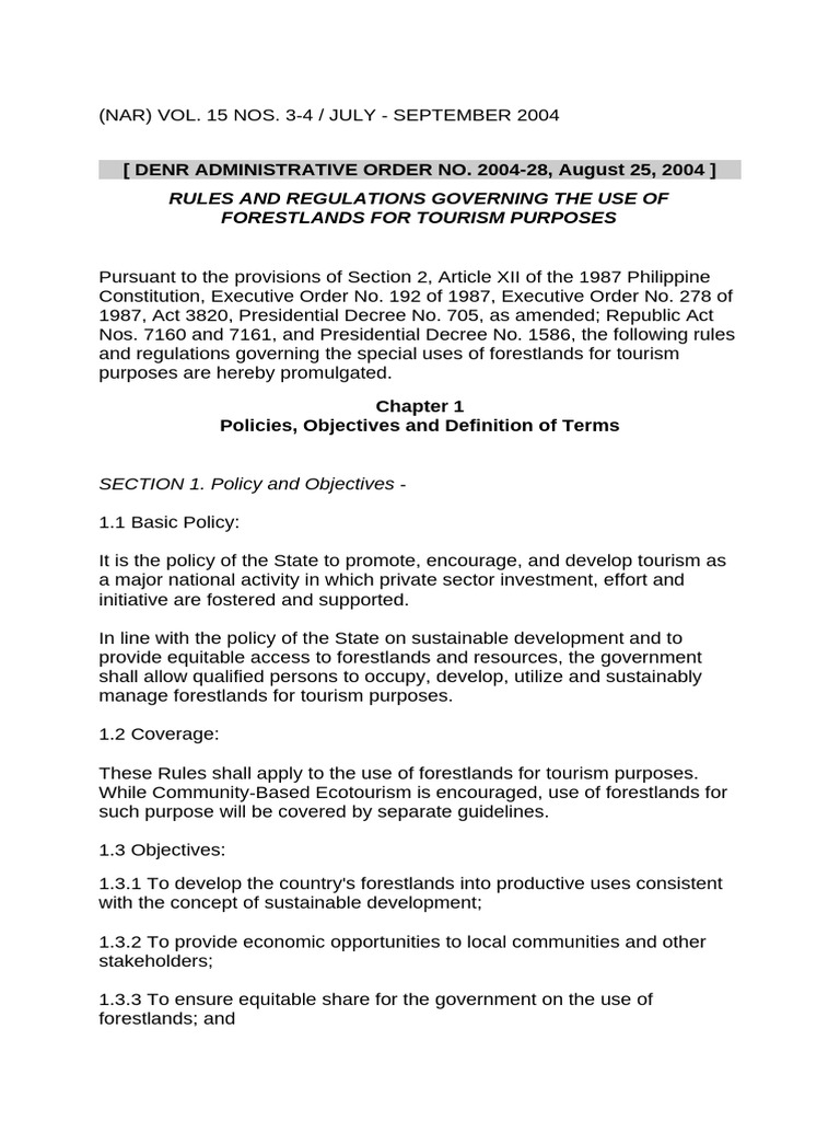 Forestland Tourism Regulations Philippines | PDF | Environmental Impact ...