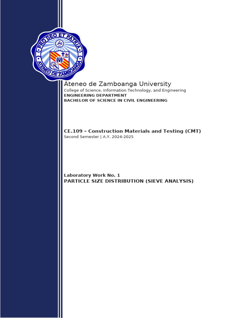 CMT-LAB-1-Particle Size Distribution (Sieve Analysis) | PDF | Particle Size Distribution