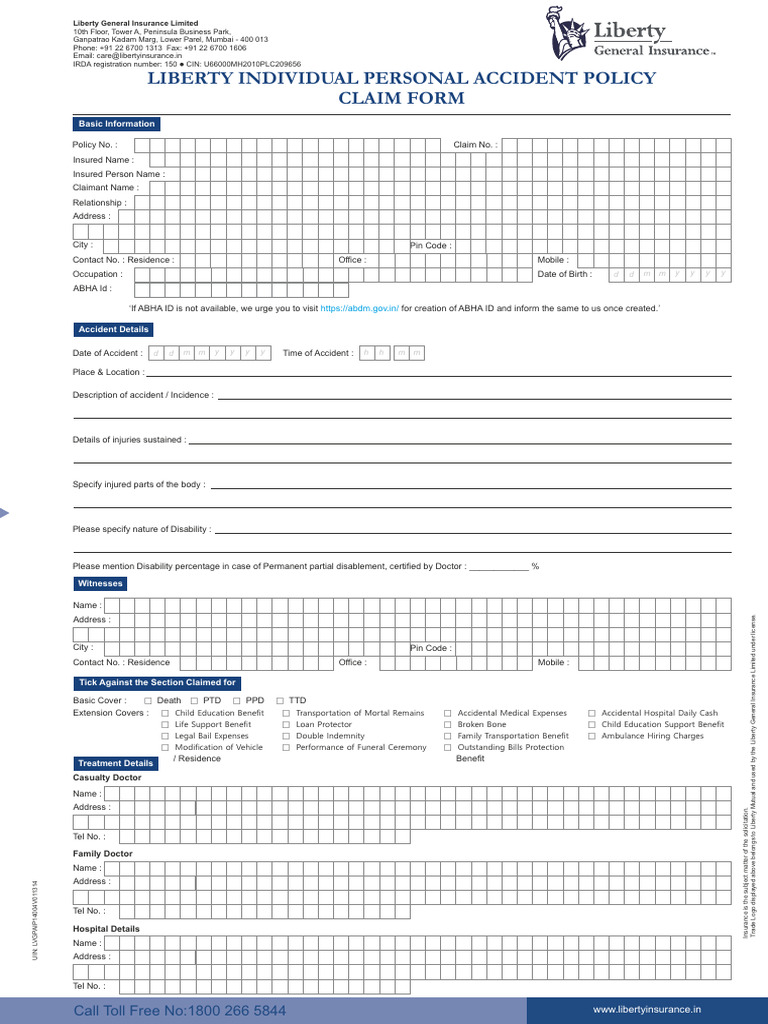 Liberty Accident Claim Form | PDF | Hospital | Insurance