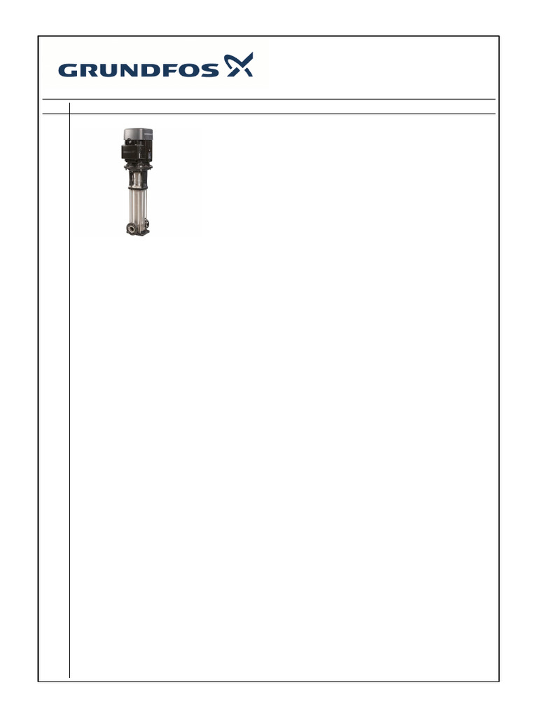 Datasheet Grundfos CRN 109 AFGJAVHQQV 수직 다단 원심 펌프 | PDF